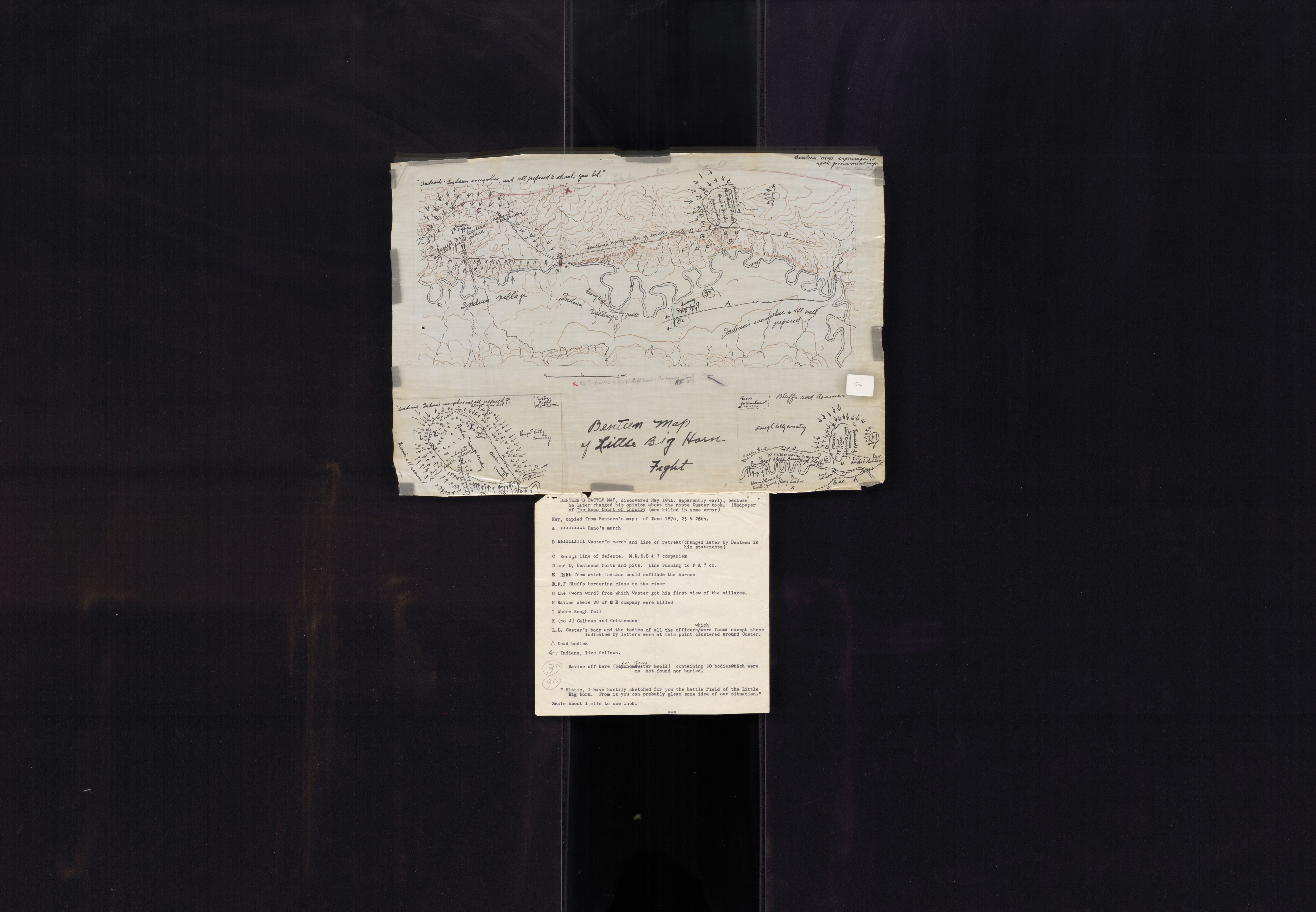 Map 251, Little Bighorn fight, Benteen map, traced and annotated by ...